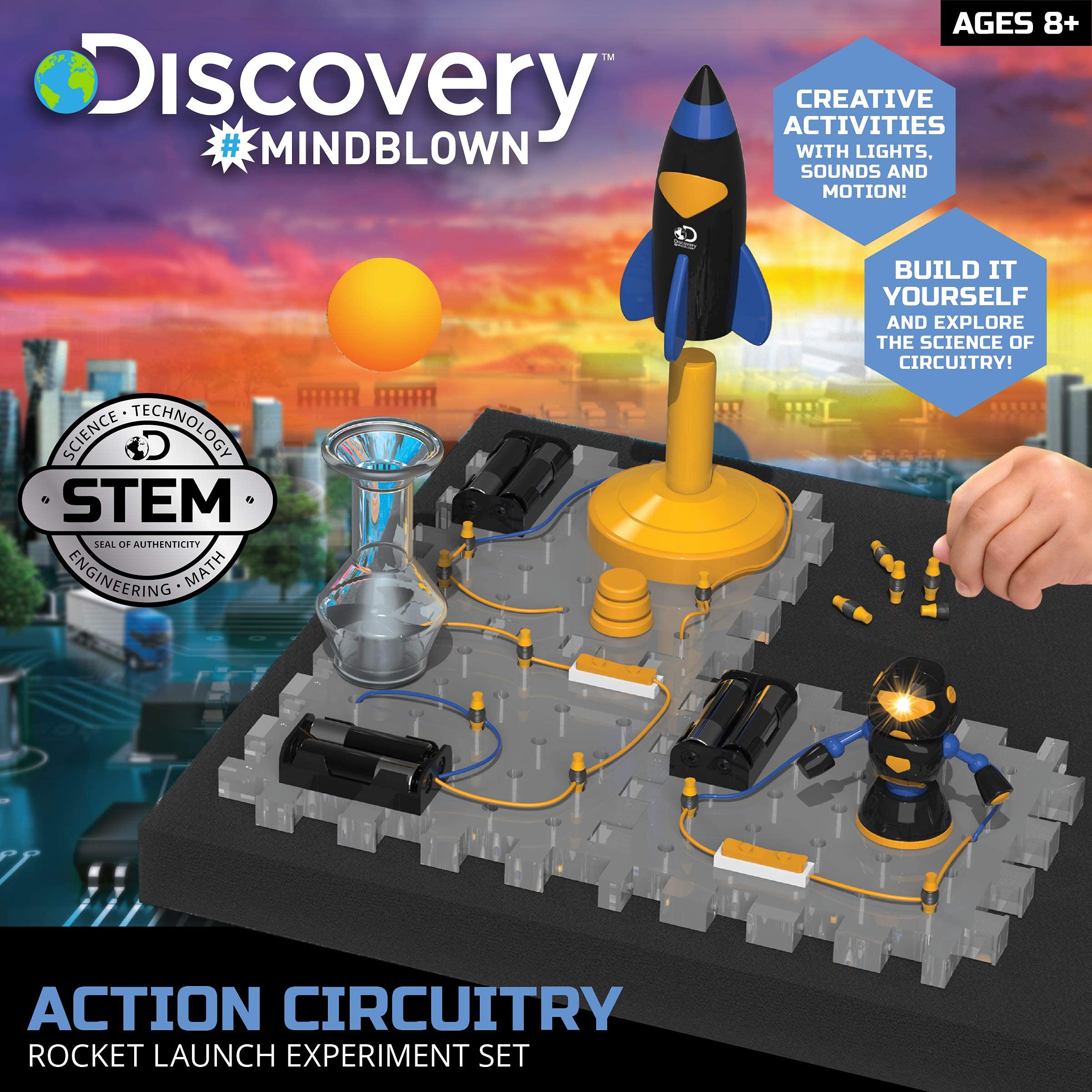 Discovery #MINDBLOWN Action Circuitry Electronic Experiment Mini STEM Set, Build-it-Yourself Engineering Toy Kit, Explore The Science of Motion, Robot Spinner Experiment, Great Gift for Kids Ages 8+