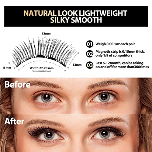 Dual Magnetic Eyelashes, Magnets False Eyelashes NO Eyeliner or Glue Needed, Natural Lashes 3D Effect Fake Eyelashes 2 Pairs Pack with Tweezers