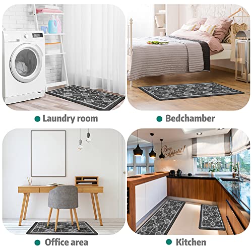 EGOBUY 47x19 Inch/31x19 Inch Kitchen Mat Rugs Made of Polypropylene 2 Pack Soft Kitchen Rug Set Specialized in Anti Slippery & Machine Washable for Home Kitchen, Grey