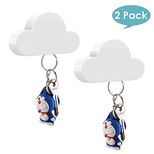 MoKo Magnetic Key Holder, [2 Pack] Magnetic Key Rack Organizer Hooks with Adhesive Magnetic Key Ring Holder for Wall Door - White