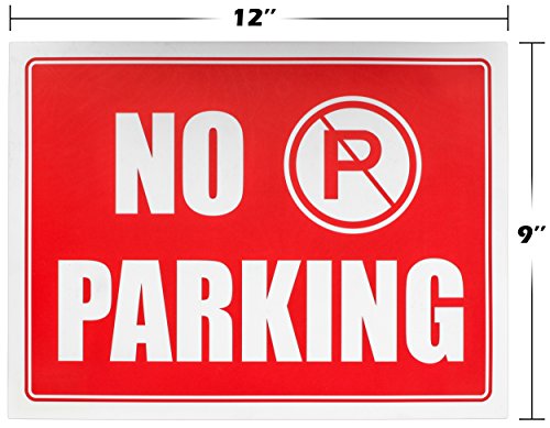 Ram-Pro NO PARKING Sign - 9" High x 12" Wide Red on White Reflective Plastic Signs for Driveway, Personal Parking Space (Pack of 4)