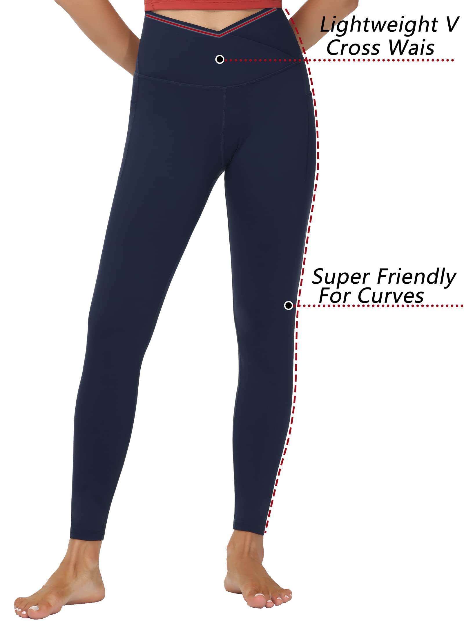 Cross Waist Workout Leggings for Women High Waisted Tummy Control Gym Yoga Pants with Pockets(Blue,Large)