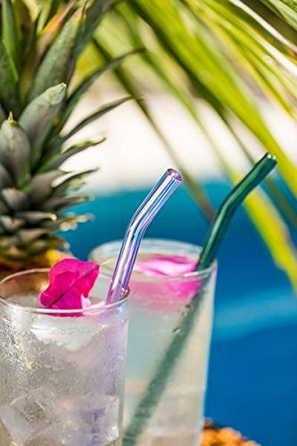 Hummingbird Glass Straws 9 inches x 9.5 mm Bermuda Tide Bent Reusable Straws (4 pack of Purple-Teal-Blue-Green)