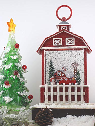 Victory Creative Barn House Christmas Lighted Snow Globe Lantern 9.5" H Musical Snow Globe with Swirling Glitter Battery Operated & Timer & USB