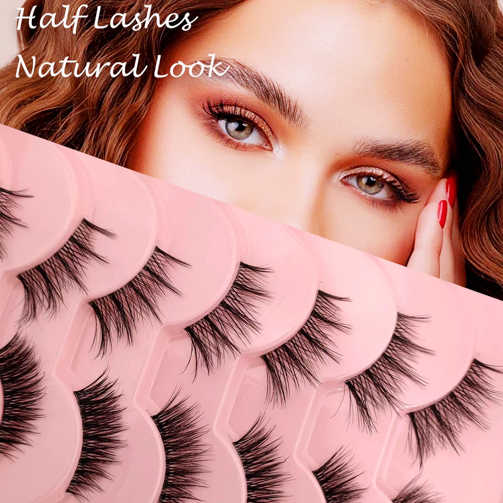 Half Lashes Natural Look with Clear Band Cat-Eye Lashes Wispy Fluffy Faux Mink Accent False Eyelashes, 2 Styles Mixed 3/4 Corner Lashes Reusable Soft DIY Cluster Lashes Pack 14 Pairs by Heracks(07+01)