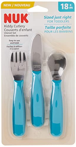 NUK Kiddy Cutlery Fork, Knife, and Spoon Set, 3 Pack, 18+ Months