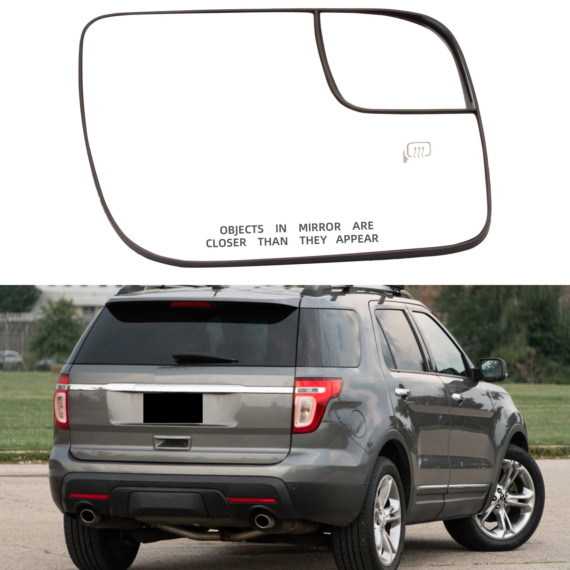 Dasbecan BB5Z-17K707-A View Mirror Glass Power Heat Blind Spot Compatible with 2011-2019 Ford Explorer Repalce BB5Z17K707 Passenger Side Mirror Convex With Backing Plate