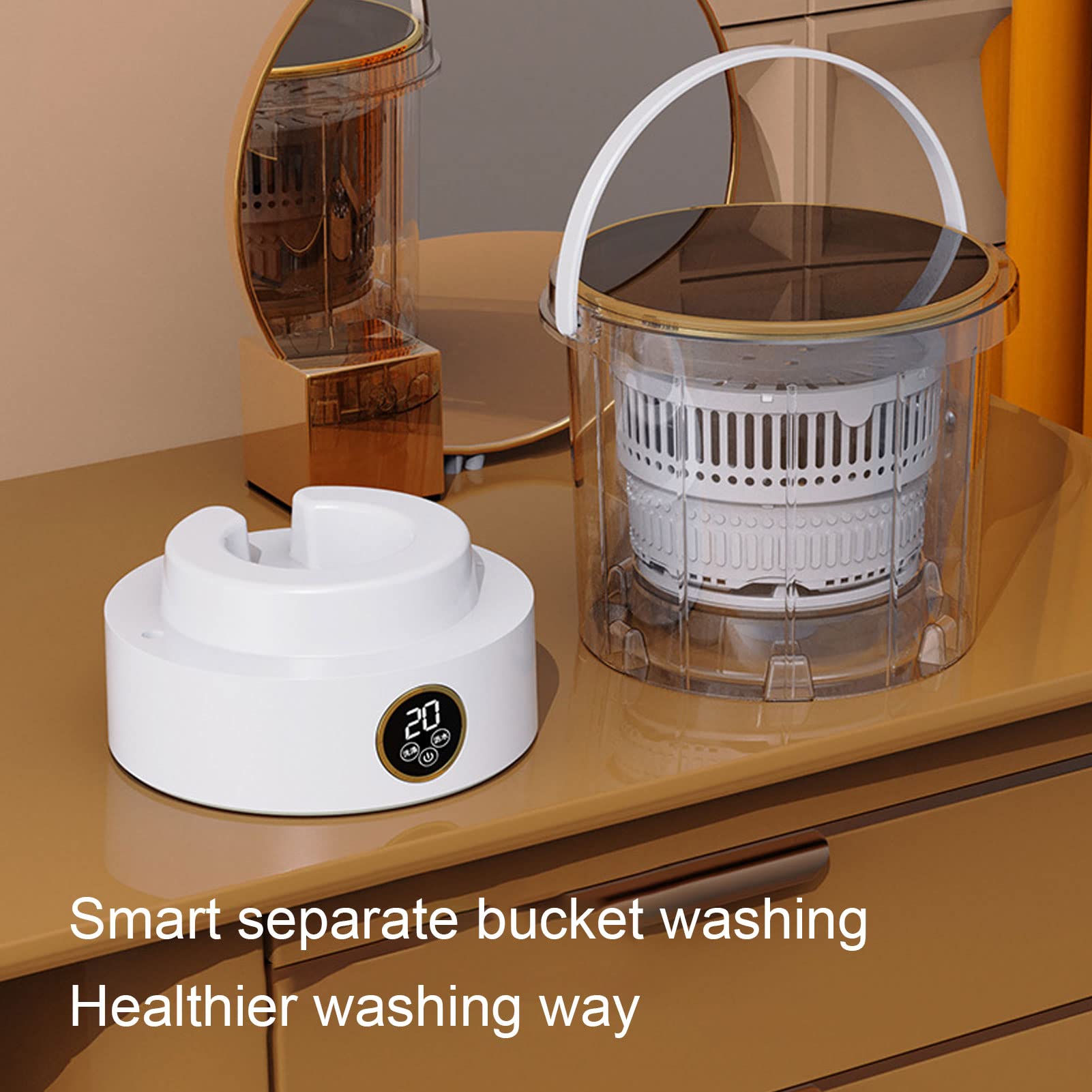 Dpofirs Mini Washing Machine, 6L Capacity Portable Laundry Washer, Blue Lighting Washing, No More Splashing, Home Washer for Camping Apartments Dorms College Rooms (US Plug)