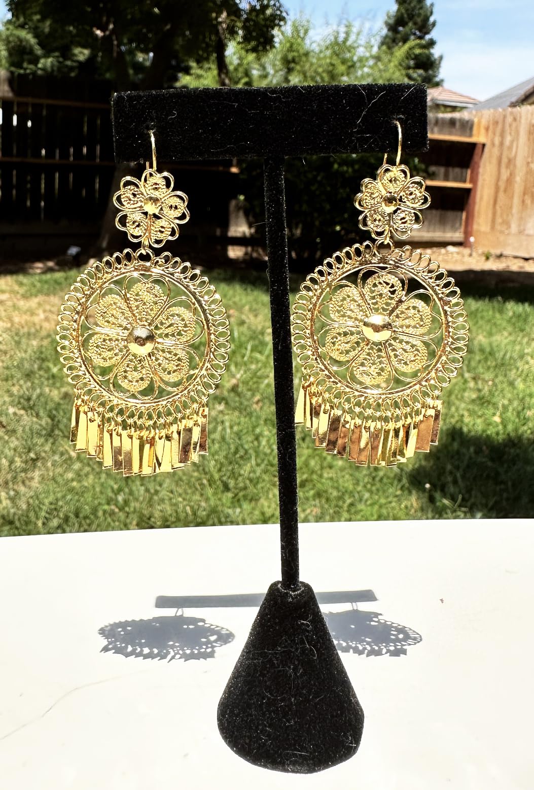Folklorico Mexican Gold Earrings, Full Flower (Medium) Earrings, Day of the Dead, Mexican Earrings, Flower Earrings