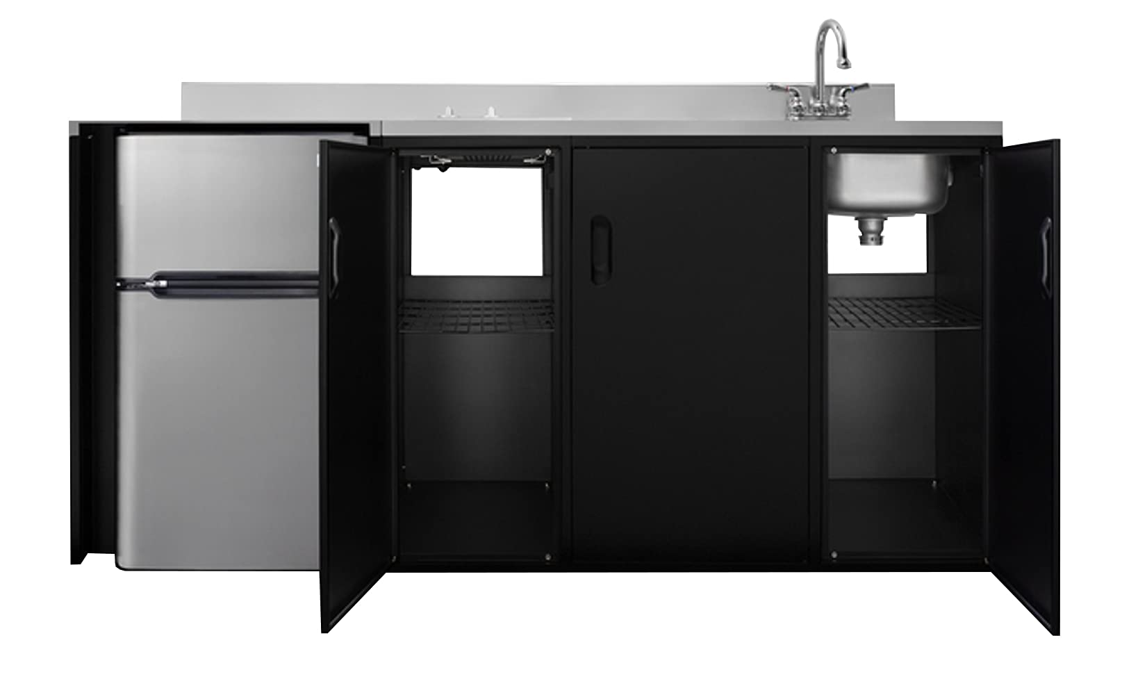 Summit Appliance CK72ADASINKR 72 Wide All-In-One Kitchenette, ADA Compliant, Sink and Faucet, 2-door Refrigerator-freezer, 2-burner Smooth-top Cooktop, Indicator Lights, Storage Compartments,Black