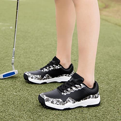 EHQZN Women Golf Shoes Breathable Golf Shoes Women Spikeless Golf Training Sport Sneakers Black
