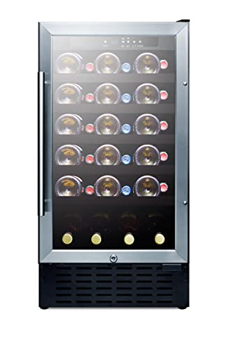 Summit SWC1840BADA 18"" ADA Compliant Built-In Wine Cellar with 34 Bottle Capacity Black Cabinet 5 Wood Shelves and Automatic Defrost in Stainless Steel