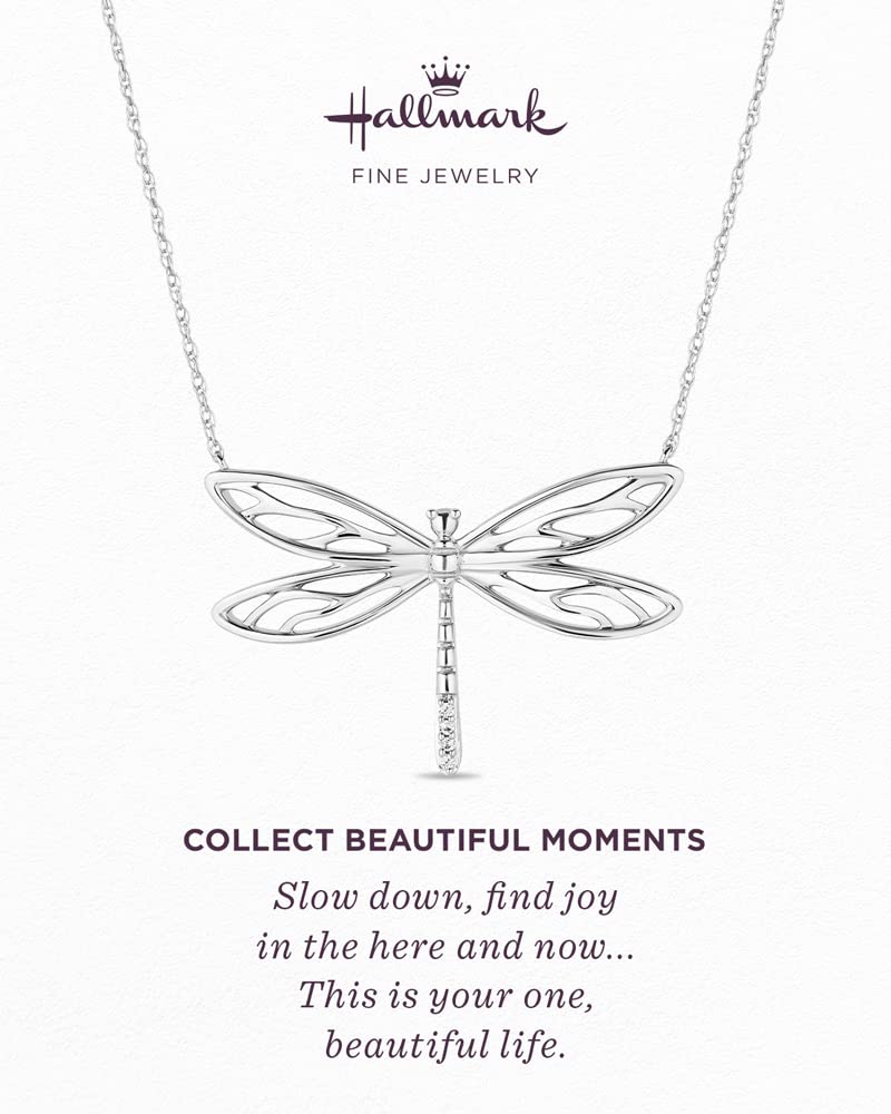 HALLMARK DIAMONDS Beautiful Moments Dragon Fly Necklace Pendant in Sterling Silver with Diamonds