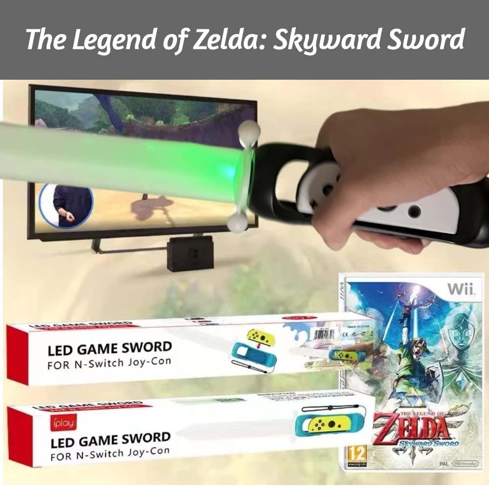 ENFILY LED Game Sword Accessories Compatible with Nintendo Switch/Switch OLED, Switch Sword Games Joycon(R) Controller Handle Grip for The Legend of Zelda Skyward Sword HD