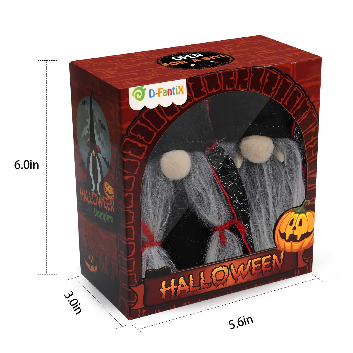 D-FantiX Halloween Gnomes Plush Decor, 2 Pack Handmade Tomte Swedish Gnome Nisse Scandinavian Vampire Gnomes Ornaments with Black Witch Cloak Hat Halloween Table Decorations Gifts
