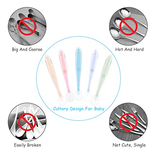 Vicloon Baby Silicone Spoons, 5 PCS Baby Silicone Soft Spoons,Best First Stage Baby Infant Spoons BPA Free, Soft Silicone Baby Training Feeding Spoons For Microwave, Dishwasher and Freezer Safe