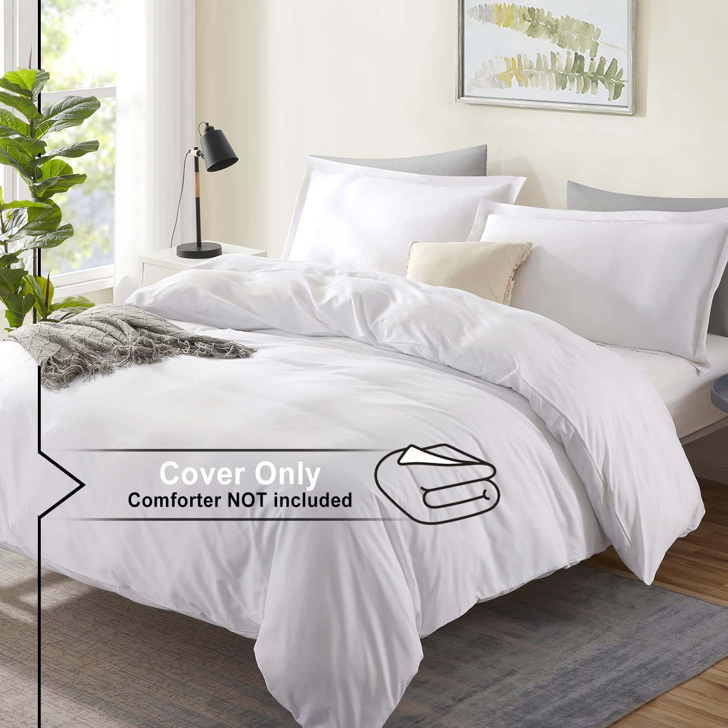Nestl Double Brushed White Duvet Cover King Size 3 Piece Soft King Duvet Cover Set + King Sheets Set White 4 Piece Bed Sheets for King Size Bed