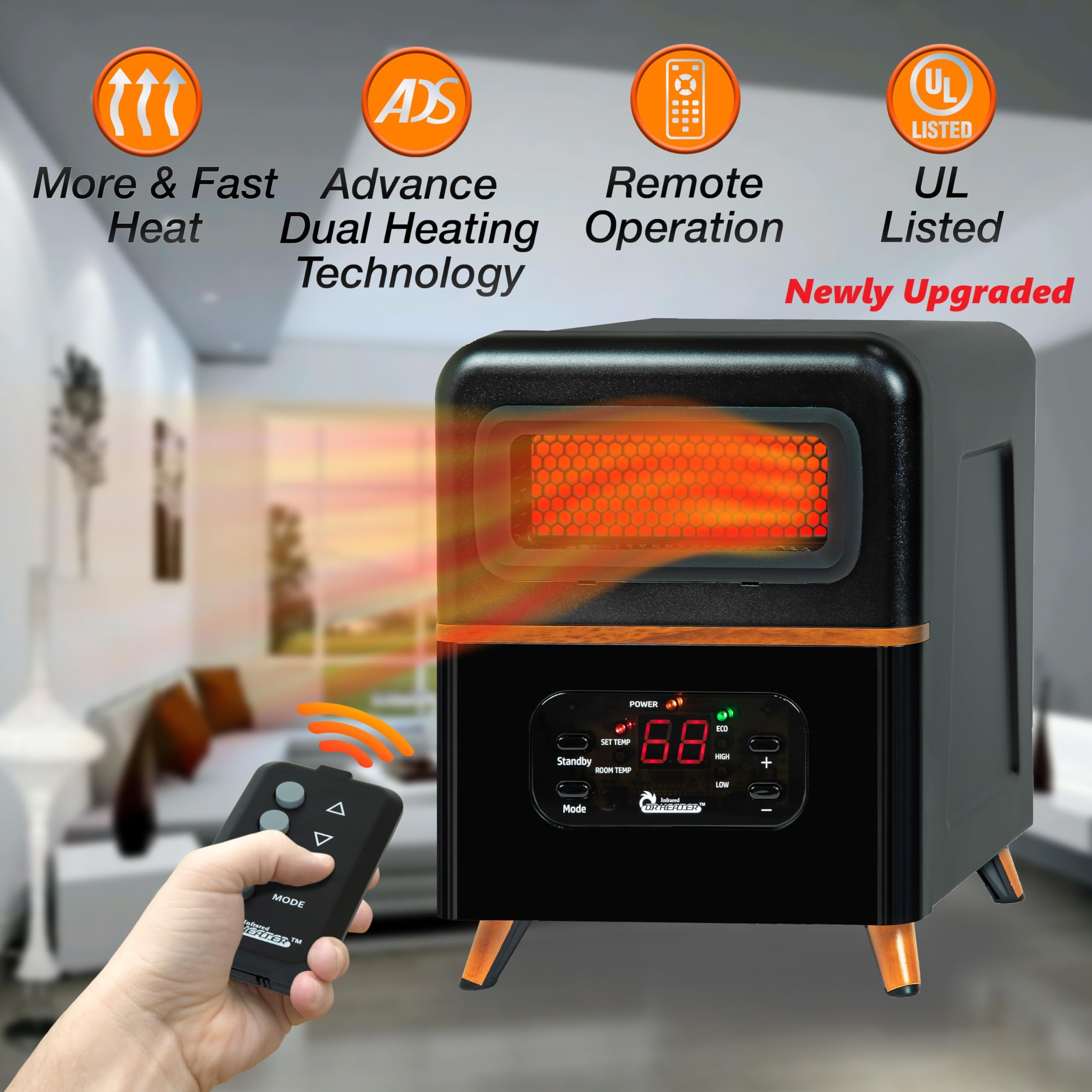Dr Infrared Heater DR-978 Infrared Space Heater, Hybrid, Black