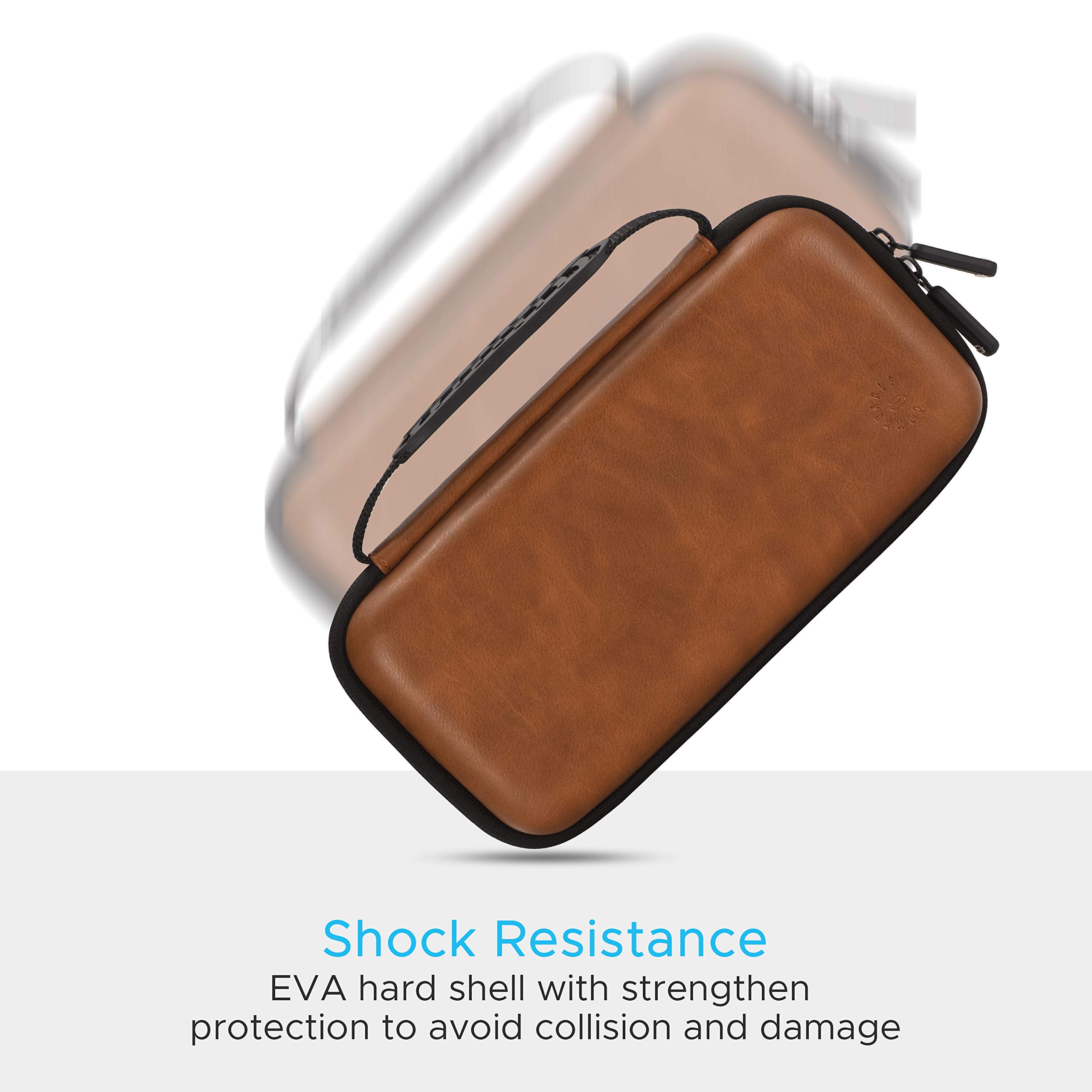 Comfyable Carrying Hard Case for Nintendo Switch OLED 2021 with 10 Game Slots, Faux PU Leather Portable Travel Pouch Protective Waterproof Cover with Pocket for Accessories, Brown