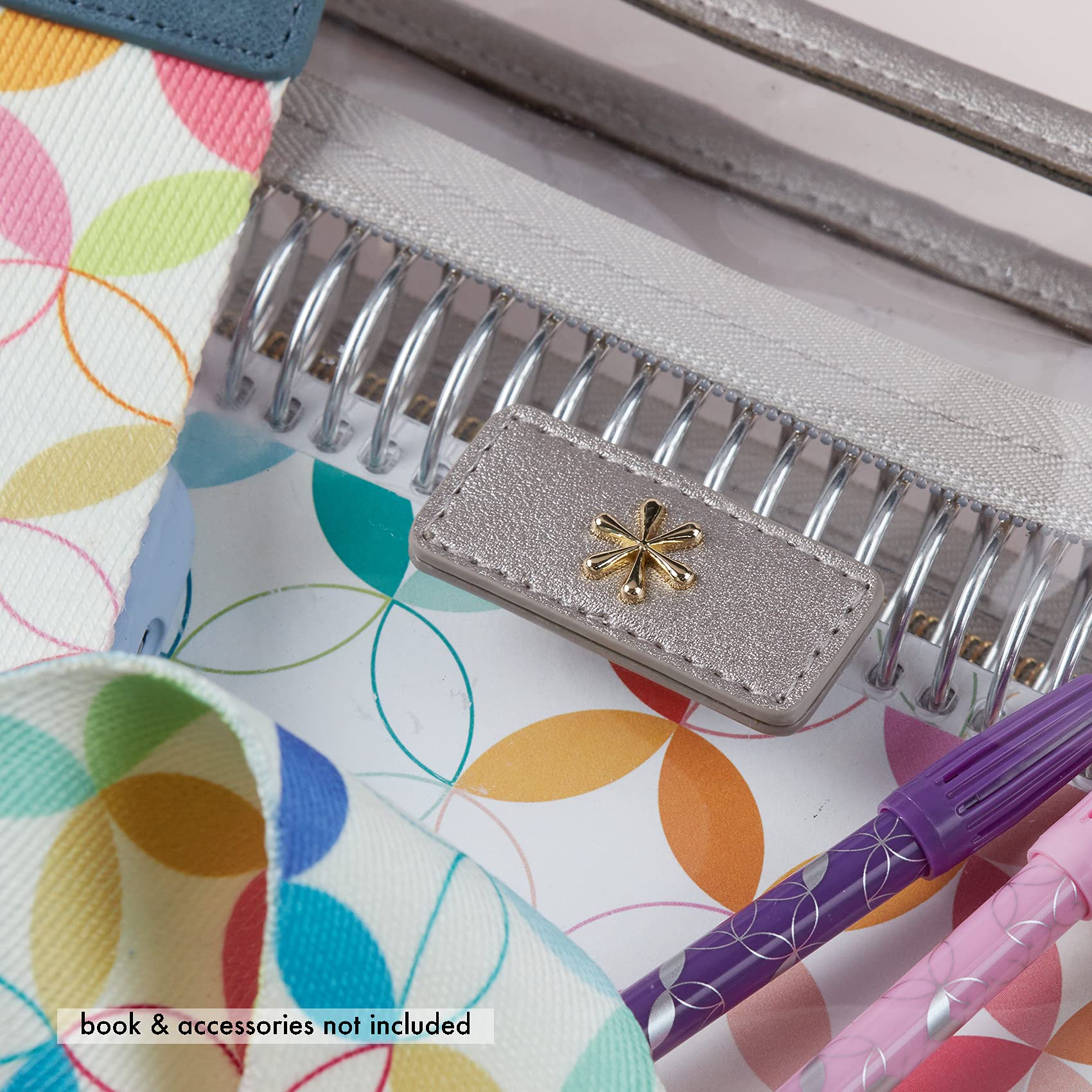 Crossbody Stadium Bag - Clear with Mid Century Circles Interchangeable Strap, Standard Stadium Size, Reusable Shoulder Bag, Includes Vegan Leather Trim & Gold Metal Hardware, by Erin Condren