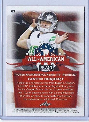 Football Mint Justin Herbert 2020 Leaf All-American Gold Edition Rookie Card #63!