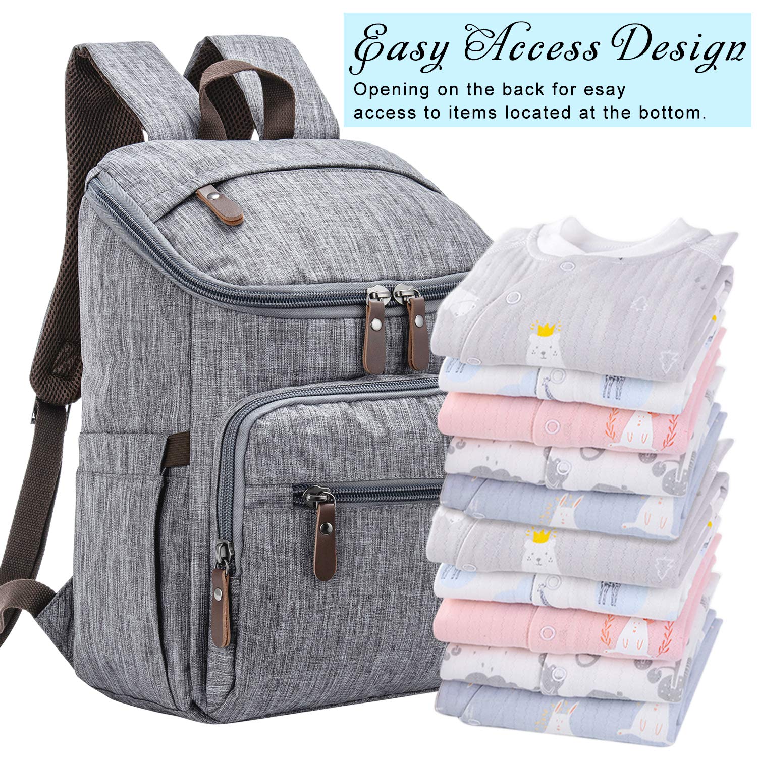 Diaper Bag Backpack, Large Unisex Baby Bags with Insulated Pockets & Changing Pad, Multi-Function Travel Back Pack Maternity Changing Bags (Grey)