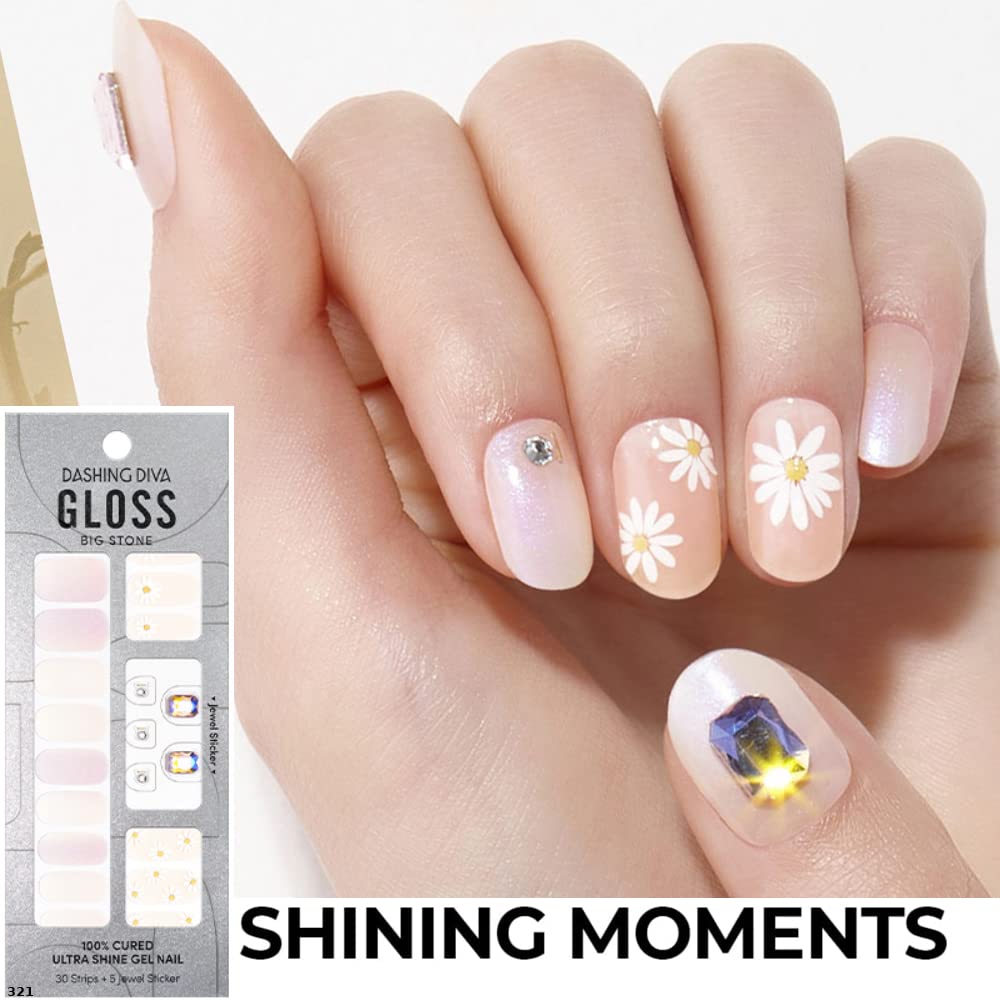 Dashing Diva Gloss Big Stone - Gel Nail Strips]100% CURED ULTRA SHINE GEL NAIL(2 Different Designs 35+35strips) SHINING MOMENTS+EMERAID CREAM 321/27, Gray, 70 Piece Set