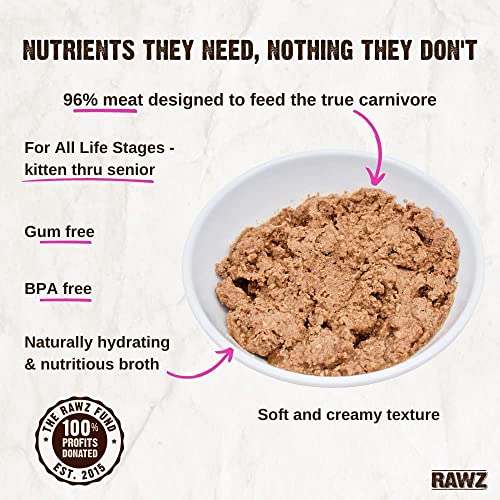 Rawz Natural Premium Canned Cat Wet Food Pate-12 Pack Variety Bundle - 4 Flavors - (Turkey, Chicken & Liver, Salmon & Beef) (5.5oz Cans) with Hotspot Pets Can Lid