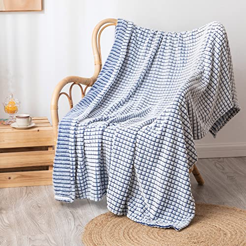 LOMAO Flannel Blanket Throw Blanket Soft Warm Fleece Blanket Lightweight Blanket with Grid Pattern for Couch Sofa Bed Chair Home Decor (Navy+Flannel, 51"x63")