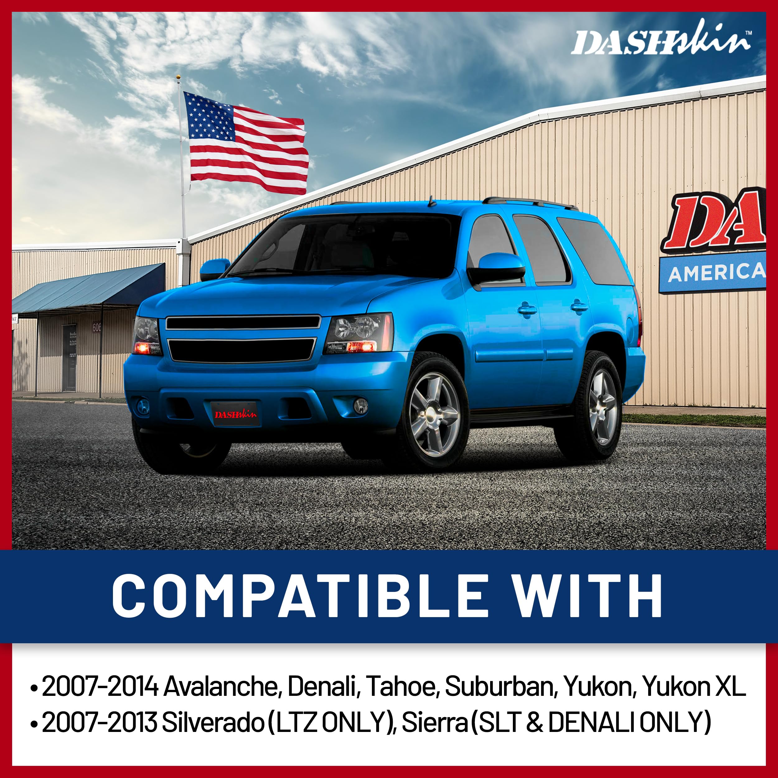 DashSkin Dash Cover Cap Compatible with 2007-2014 Tahoe Suburban Yukon Avalanche - Easy Cracked Dash Fix - w/Dash Speaker in Black (Single Glovebox Silverado/Sierra ONLY)