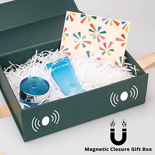 MONDEPAC Gift Box 11x7.5x3.5 Inches,Forest Green Gift Box with Magnetic Lid,Large Gift Box Contains Card, Ribbon, Shredded Paper Filler Gift Box for Valentine's Day Gift Packaging