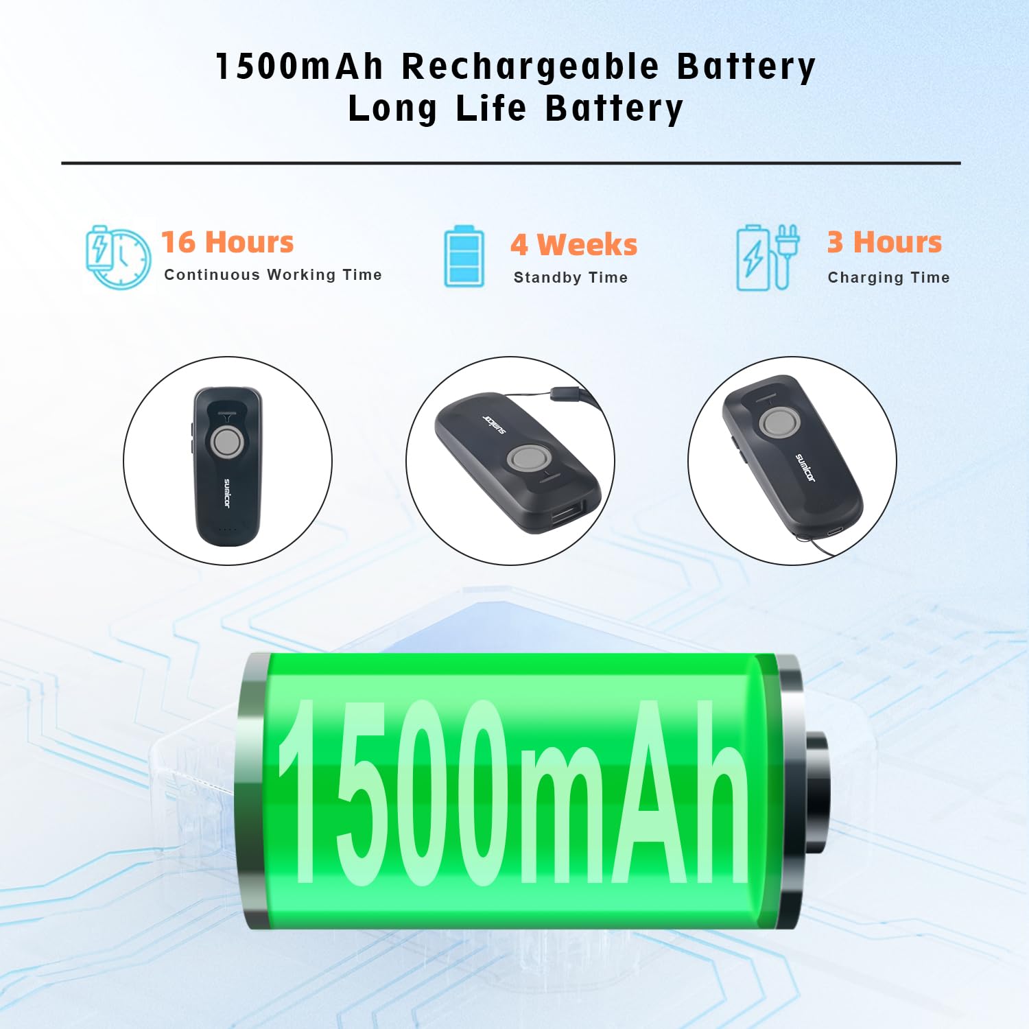 Sumicor Portable 2D Bluetooth Barcode Scanner, 1500mAh Rechargeable Battery with Level Indicator & Volume Keys, 3-in-1 Bluetooth & USB Wired & 2.4G Wireless Mini QR Barcode Scanner