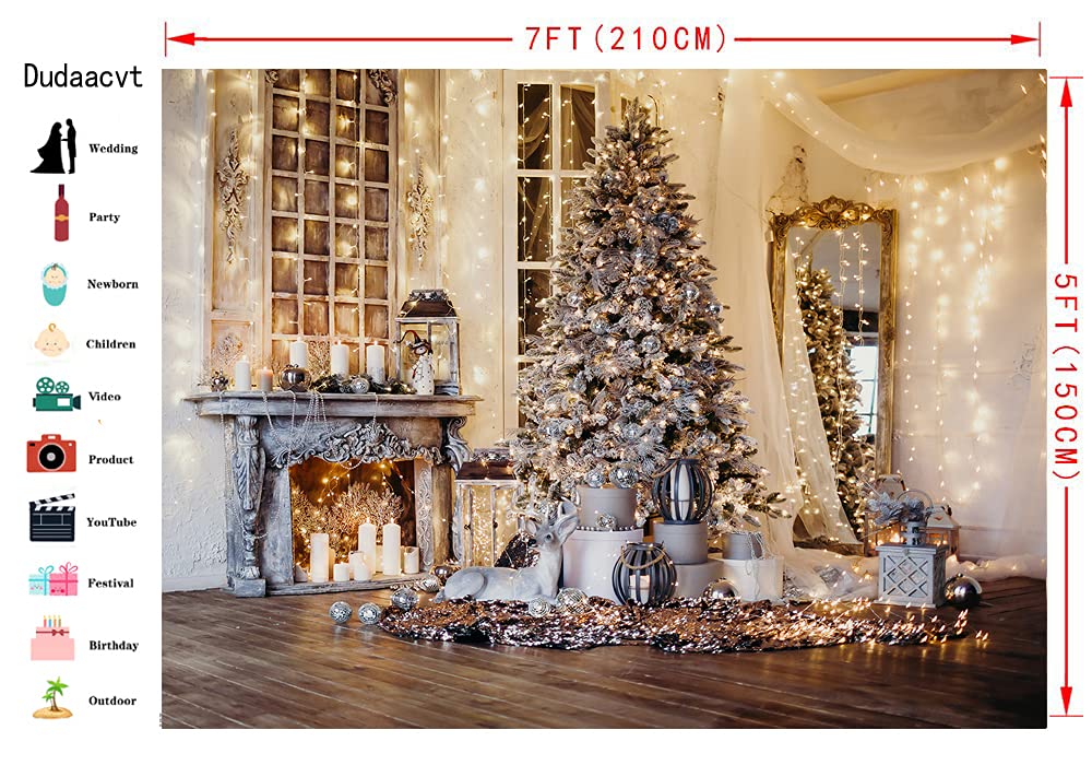 Dudaacvt 7x5ft Christmas Backdrops Christmas Tree Photography Backdrops Christmas Fireplace Photo Backdrop Christmas Party Decoration Banner