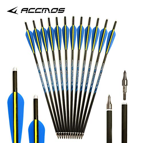 Crossbow Bolts 13 Inch Pure Carbon Crossbow Arrows for Hunting with 4" Feathers and 100 Grain Replacement Arrowheads for Archery Shooting Target Practice