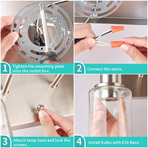 ShineTech 2-Light Bathroom Vanity Light Fixtures, Modern Vanity Lights with Clear Glass Shade, Brushed Nickel Bathroom Wall Light, Wall Sconce Wall Lamp for Mirror Kitchen Living Room Bedroom Hallway