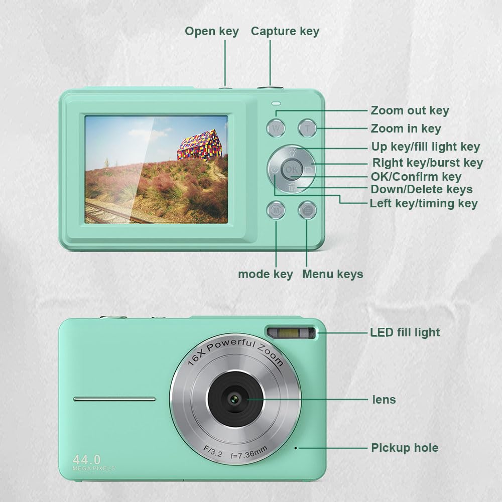Digital Camera, FHD 1080P Portable Small Camera, Anti Shake Lightweight Compact Point and Shoot Camera, for Teens Adult Kids, Black