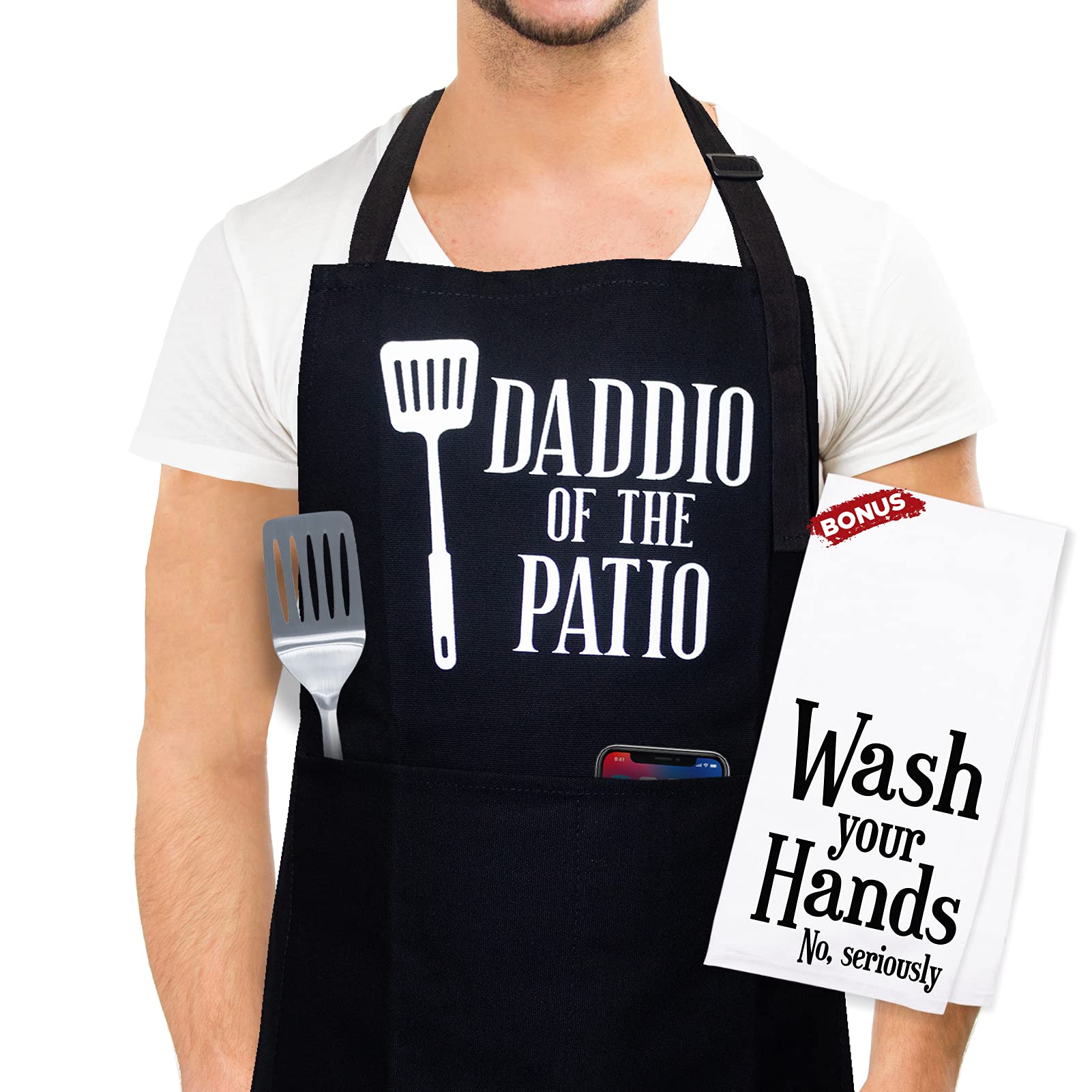 FORTIVO Cooking Aprons for Men, Grill Apron Men, Apron for Men, Apron with Pockets, Cooking Gifts for Men, Kitchen Aprons for Men, Chef Aprons for Men, Funny Dad Gifts, Funny Aprons for Men