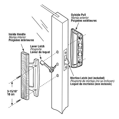 Prime-Line C 1204 Sliding Glass Door Handle Set β Replace Old or Damaged Door Handles Quickly and Easily β White Diecast, Mortise/Hook Style, Fits 3-15/16 In. Hole Spacing (1 Set)