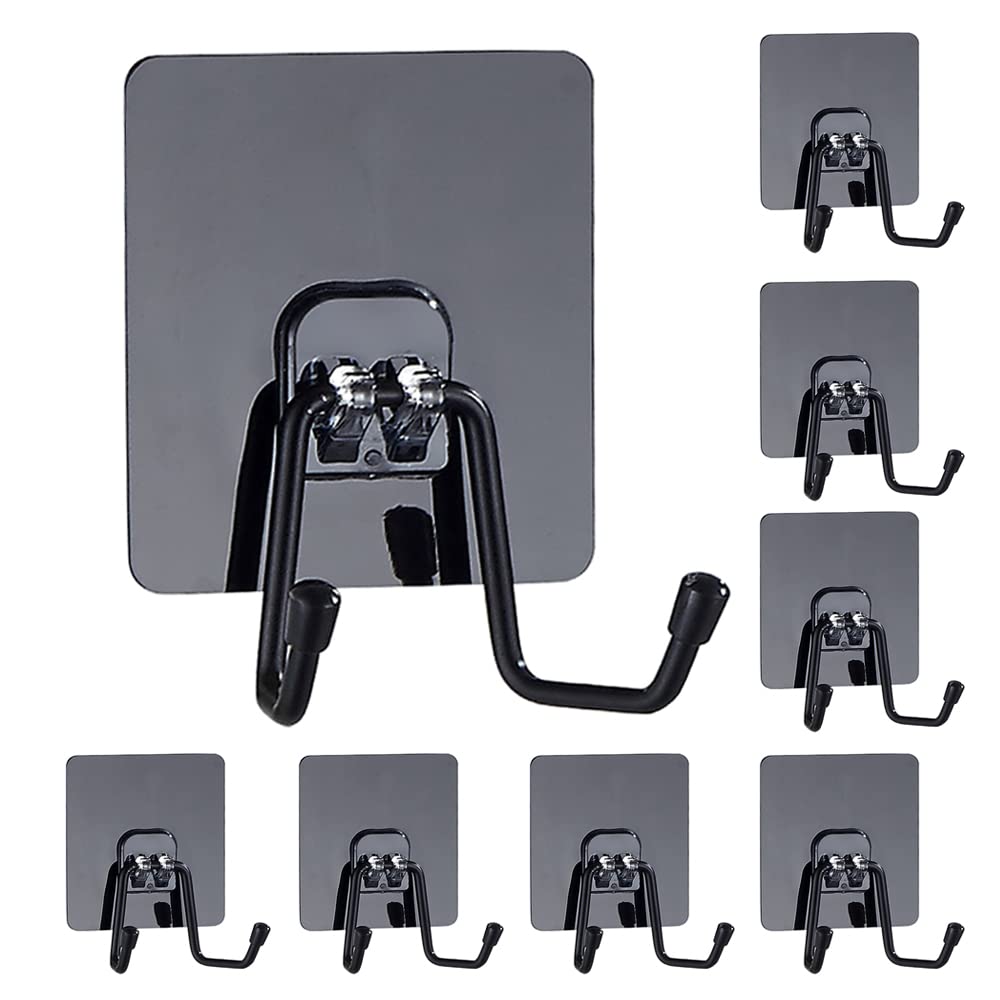 DASITON Large Adhesive Hooks 22Ib(Max) Utility Hooks Double Hook Towel and Coats Hooks,for Home Kitchen Bedroom Bathroom Office Ceiling (8Pack)
