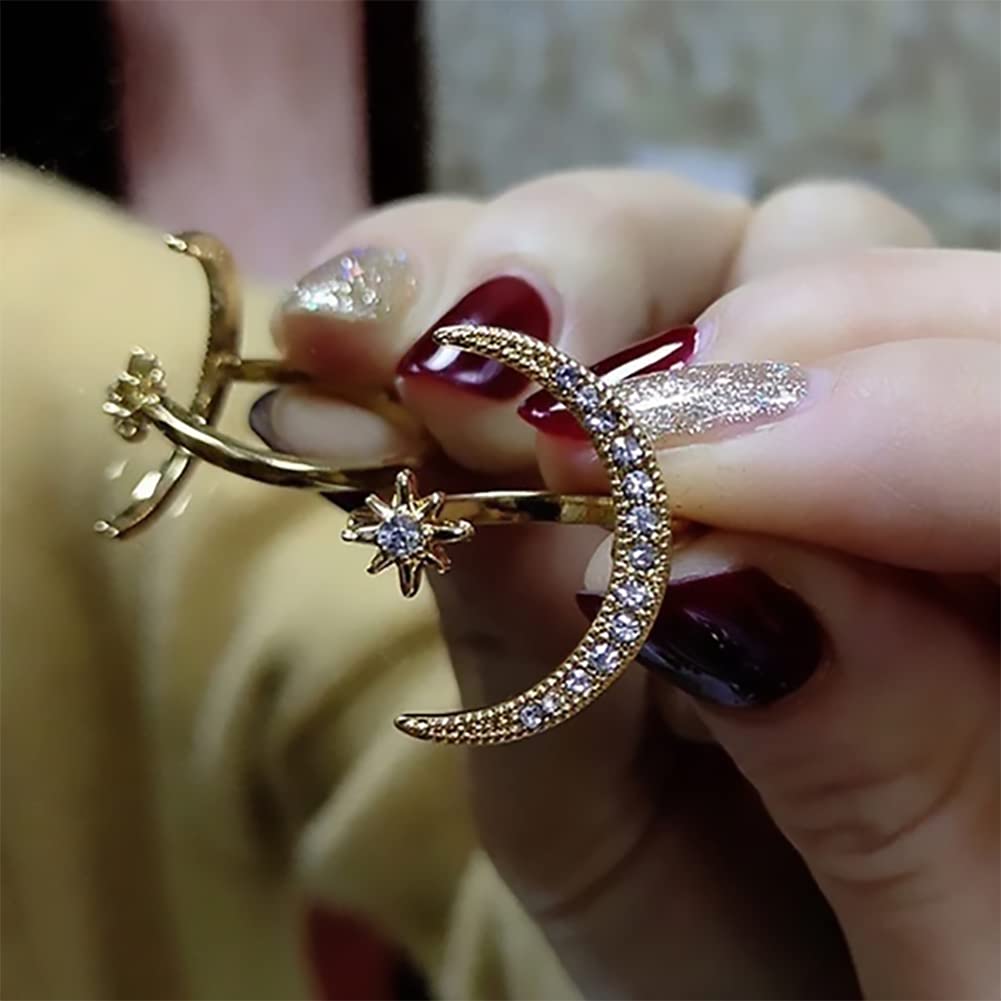 DJRH to My Badass Squad Ring - ''We Always Have Each Other's Back'', Sun and Moon Star Rings, Half Moon Star Ring Ladies (Silver)