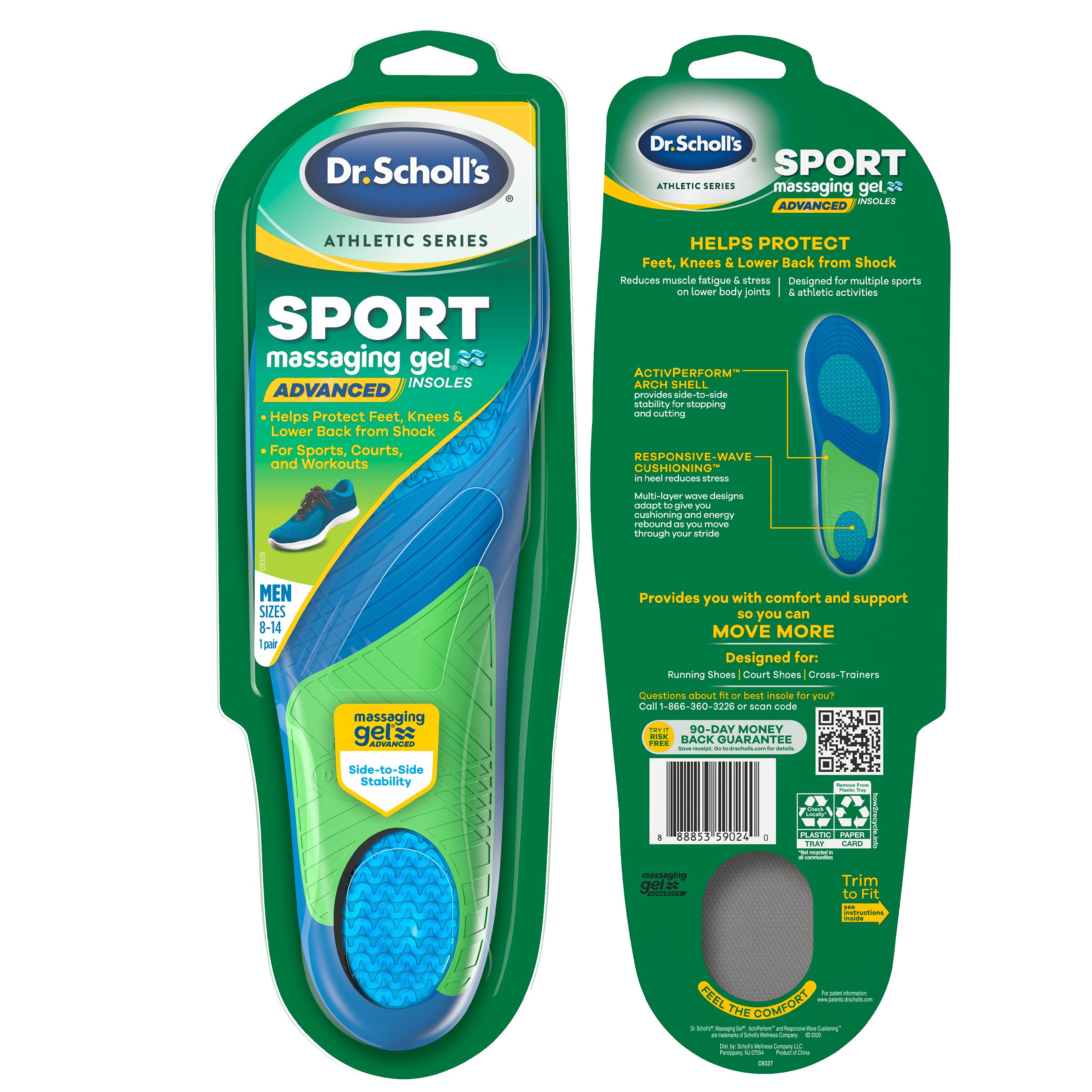 Dr. Scholl’s Sport Insoles (Pack of 2) // Superior Shock Absorption and Arch Support to Reduce Muscle Fatigue and Stress on Lower Body Joints (for Men's 8-14)