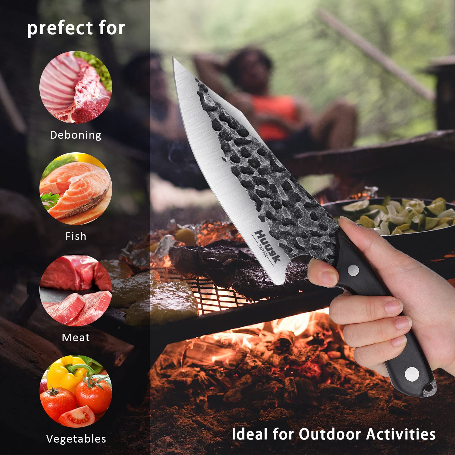 Huusk Upgraded Chef Knives Bundle with Viking Chef Knife Forged with Leather Sheath and Gift Box