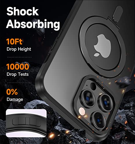 MAGIC JOHN Magnetic Case for iPhone 14 Pro Max Phone Case [Compatible with Magsafe] [with Magnetic Mental Stand][Military Grade Shockproof][Anti Yellowing],Black