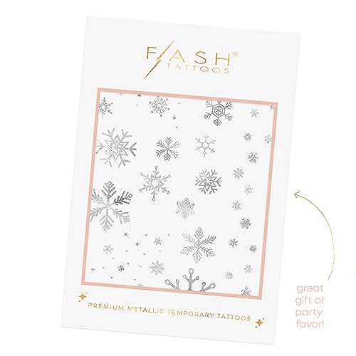 Flash Tattoos Winter Frost Metallic Temporary tattoos-2 sheet mini pack | Includes over 36 premium silver foil snowflake tattoos | snowflake glitter, snowflake sticker, Frozen party favor, winter wonderland party supplies