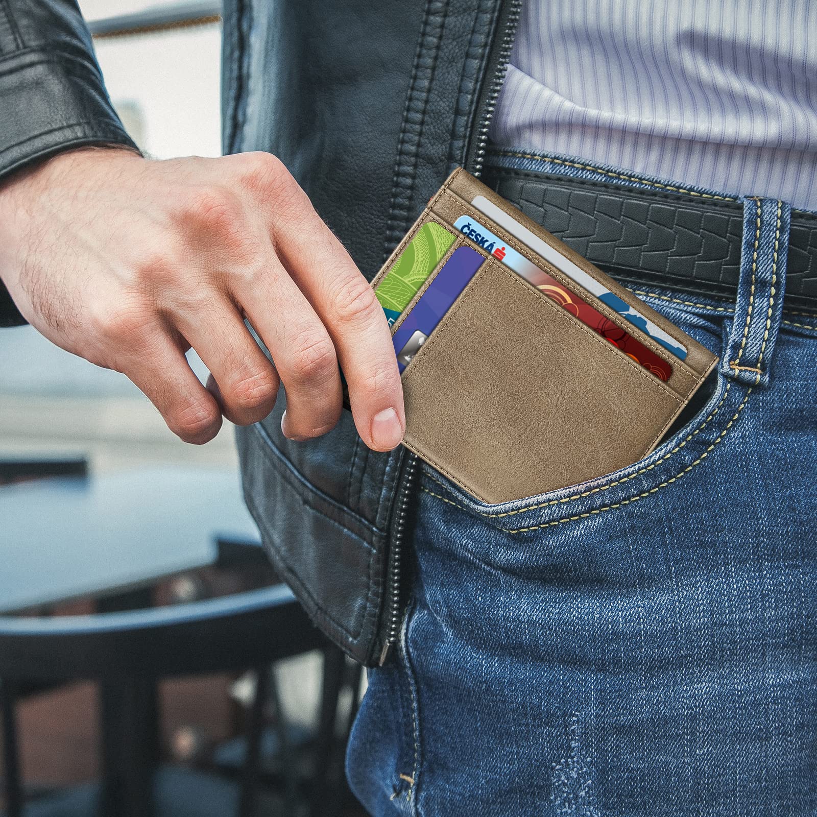 Fintie Bifold Credit Card Holder for Men and Women, Premium PU Leather Slim Minimalist RFID Blocking Card Cases Wallet with ID Window (Khaki)