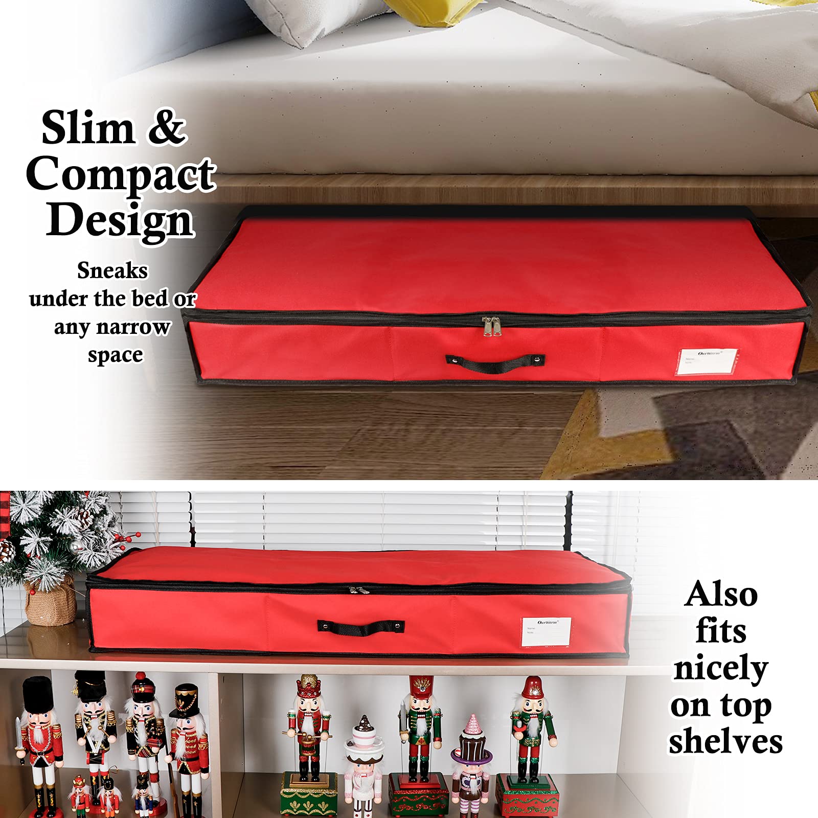CYAOOI Christmas Wrapping Paper Storage Containers, Gift Wrap Organizer with Pockets for 40 Inch Wrapping Paper, Ribbon, Card, Gift Bag and Bows, Durable 600D Oxford Material Underbed Storage, Red