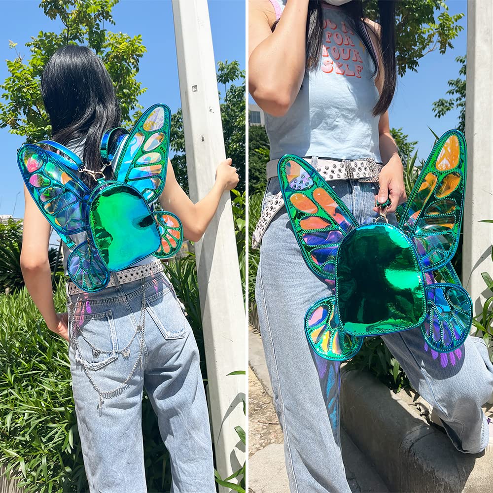 ENJOININ Women's Laser Holographic Backpack Butterfly Angel Wings Casual Daypack Shoulder Bag