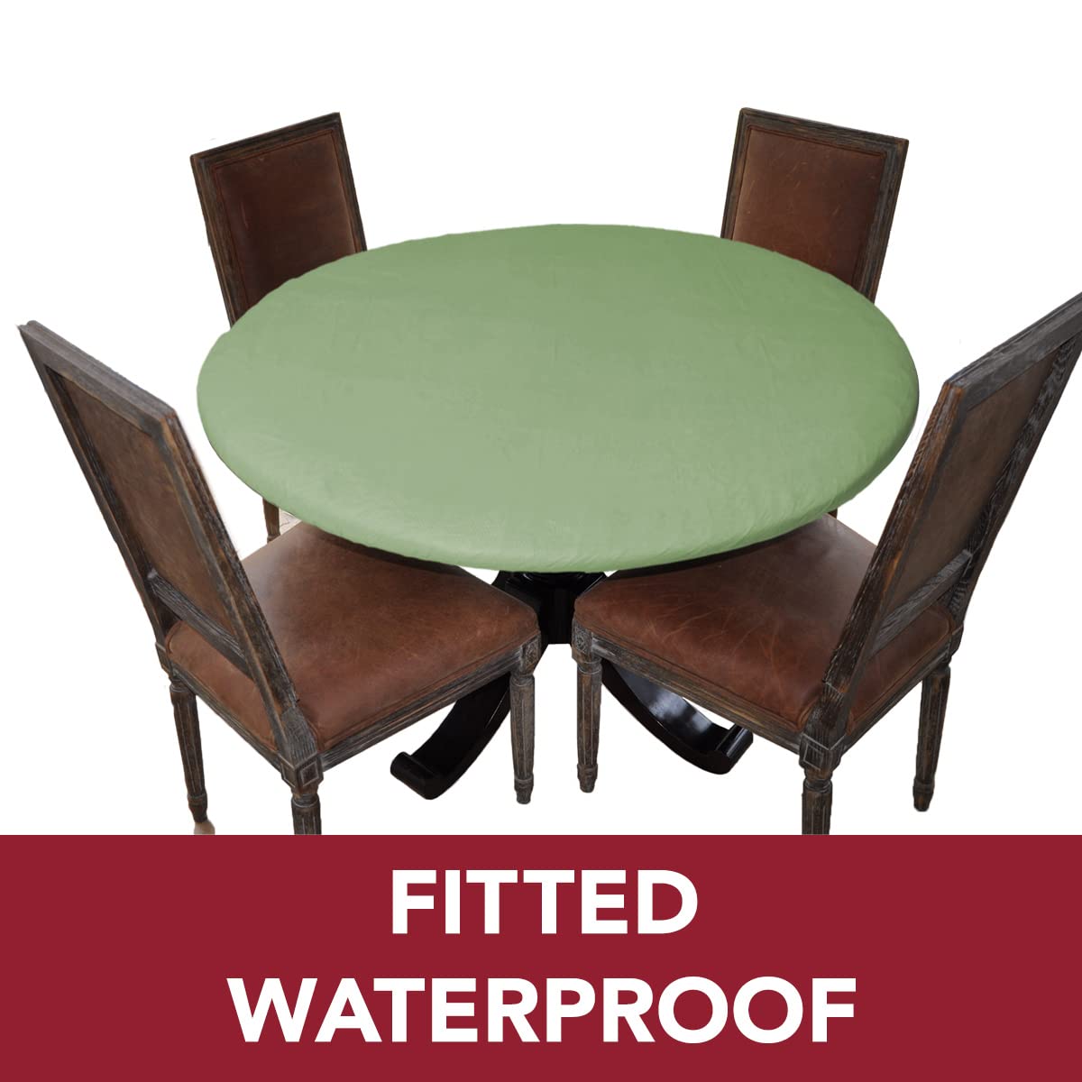 Covers For The Home Deluxe Elastic Edged Flannel Backed Vinyl Fitted Table Cover - Basketweave (Green) Pattern - Small Round - Fits Tables up to 40" - 44" Diameter