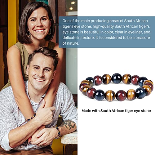 Enjoy Risingsun Tiger Eye Bracelet,Relax Anxiety Crystal Beaded Triple Protection Jewelry Bead Stone Chakra Gemstones Bracelets for women men