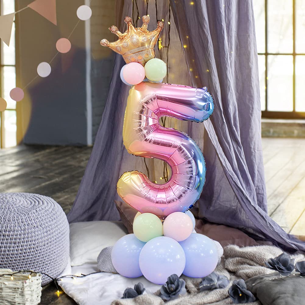 DUILE 32"Large Size Rainbow Number 1 Balloon Set Children's Birthday Party Aluminum Foil Balloon Set (5)